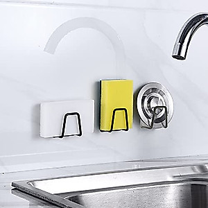 2 Pack Adhesive Sponge Holder Sponge Organization for Kitchen Sink No Drilling Sink Caddy Stainless Steel Waterproof Rustproof Dry Fast Sponge Accessories (Black)