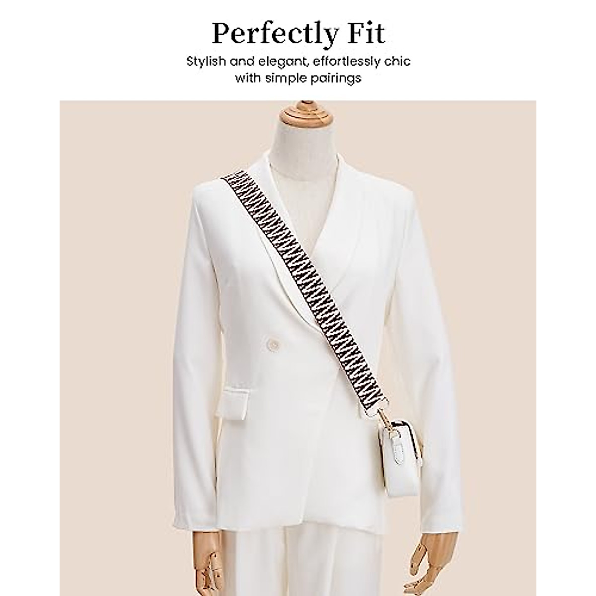 Vividora Purse Strap Replacement Crossbody, 1.5"/2" Wide Golden Buckle Adjustable Shoulder Strap, Boho Canvas Handbag Strap Bag Strap for Women Black and White Folding Line