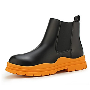 Hawkwell Boys Girls Low Heels Ankle Boots Unisex Kids Side Zipper Chelsea Booties (Toddlers/Little Kids/Big Kids),Black Orange PU 6 M US