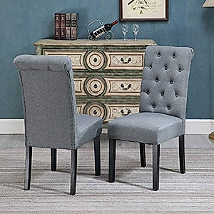 HomeSailing Modern 2 Grey Dining Room Chairs Set Only Kitchen Chairs Button Tufted with Fabric Upholstered Padded for Accent Restaurant with Solid Black Legs