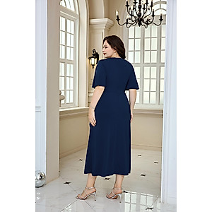 Hanna Nikole Wedding Guest Dress with Sleeves Fall Maxi Dress Summer Navy Blue Dress 18W