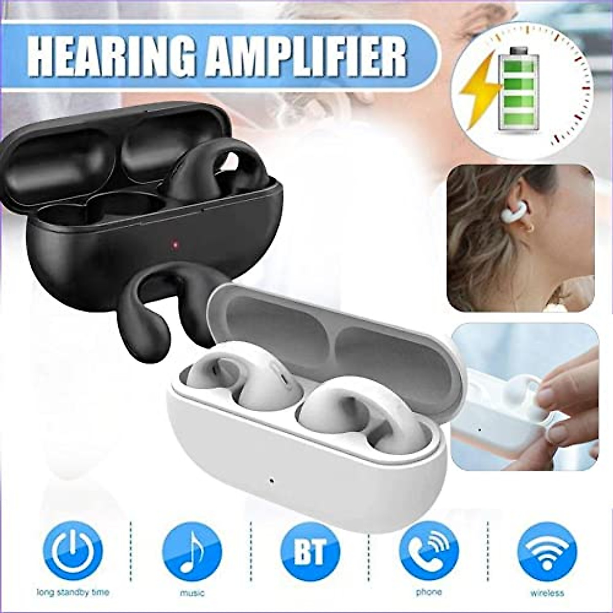 AIIONP Wireless Ear Clip Bone Conduction Headphones, 2023 New Bluetooth Open Ear Headphones, Comfortable Mini Bone Conduction Headphones for Gym Sports Running Cycling Workout (White)