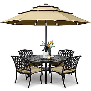 ABCCANOPY Solar Led Patio Umbrellas 3-Tiers 11FT (Khaki)