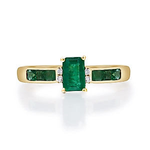 Gin & Grace 14K Yellow Gold Natural Zambian Emerald Ring with Natural Diamonds for women | Ethically, authentically & organically sourced Pear, Square-Cut Emerald hand-crafted jewelry for her.