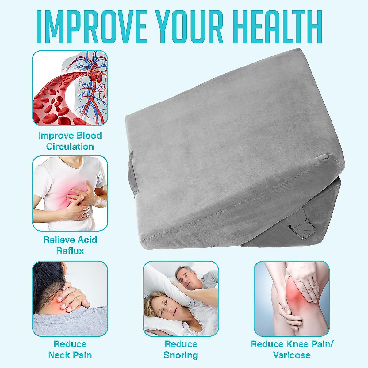 Bed Wedge Pillow - Adjustable 9&12 Inch Folding Memory Foam Incline Cushion System for Legs and Back Support Pillow - Acid Reflux, Anti Snoring, Heartburn, Reading – Machine Washable