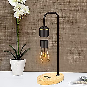 Floatidea Magnetic Levitating Light Bulb Levitation Real Wood Black Floating Desk Lamp LED Night Lights with Luxury Wireless Charging Pad (Apple/Android) for Christmas Gift