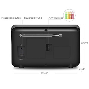 LEMEGA IR1 Portable WiFi Internet Radio,FM Digital Radio,Bluetooth Speaker,Dual Alarms Clock,Sleep Snooze Timer,40 Presets, Headphone-Output,Colour Display,Batteries or Mains Powered – Black Finish