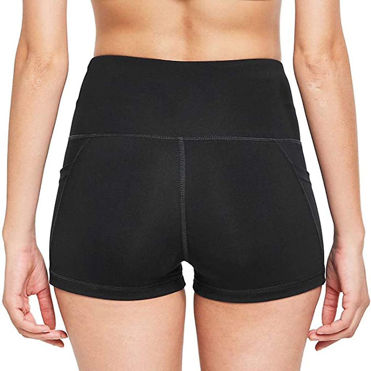 FONMA Women High Waist Shorts Yoga Pants Side Cell Phone Pockets Sports Leggings Pants Black