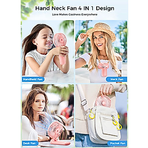 JZCreater Mini Handheld Fan,Portable Hand Held Fan, 15H Cooling Fan, Quiet 4 Speed, USB Rechargeable Battery Operated Desk Fan, Small Folding Electric Fan for Travel Outdoor Home Office Makeup, PINK