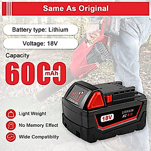 SHGEEN High Output 6000Ah 2Pack M -18 Battery + M-12/M-18 Charger Combo Replacement for Milwaukee M-18 Lithium XC Battery Combo Kit 48-11-1815 48-11-1820