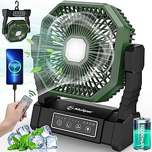 10000mAh Camping Fan Rechargeable with LED Lantern, Battery Operated Fan Outdoor Camping Fans for Tents with Remote & Hook, 4 Speed Powerful USB Table Fan for Fishing, Camping, Travel, Jobsite (Black)