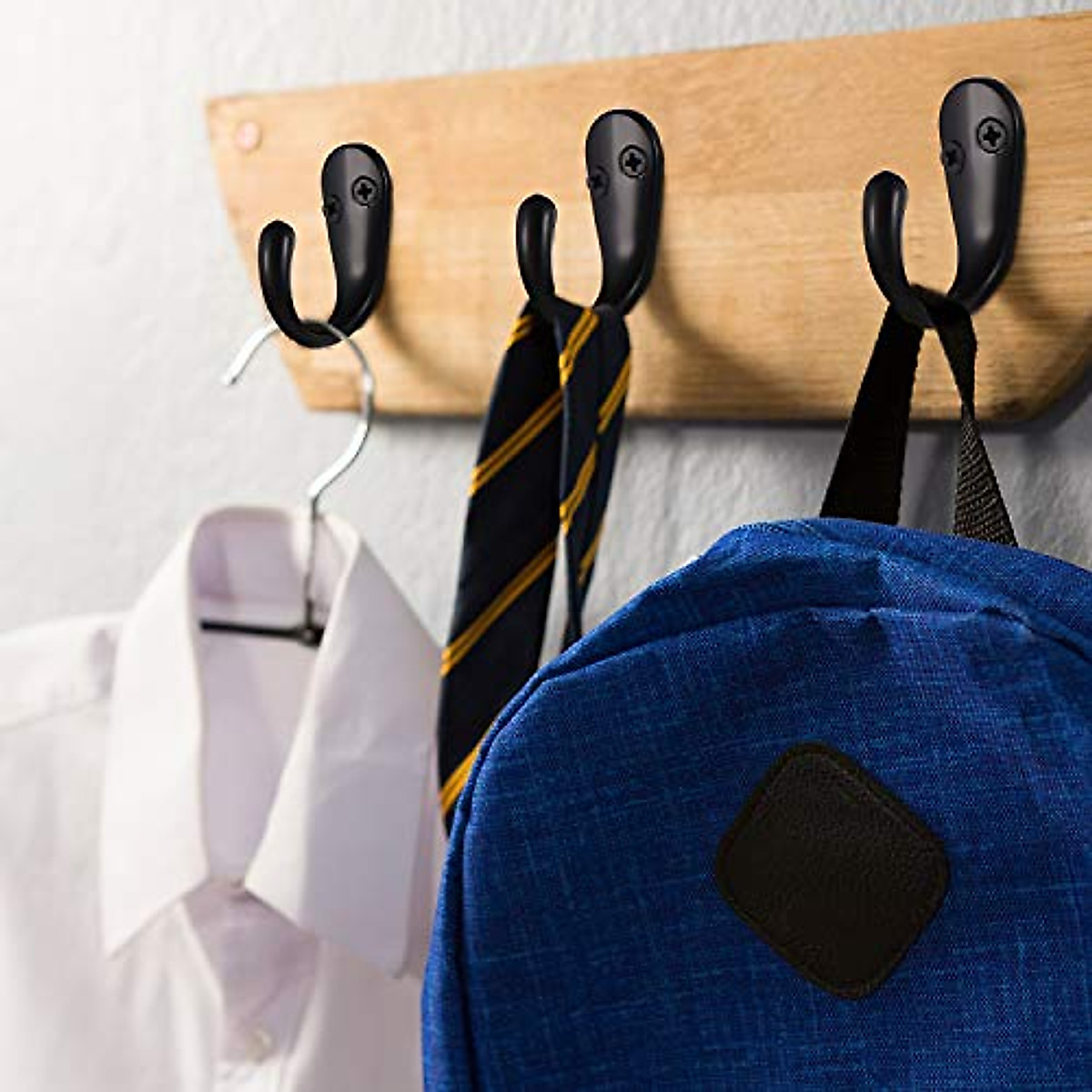 50 Pieces Coat Hooks Single Prong Robe Hook Wall Mounted Coat Key Hook with 110 Pieces Screws for Bathing Kitchen Garage Bedroom (Black)