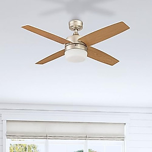 Prominence Home Atlas, 44 Inch Modern Indoor LED Ceiling Fan with Light and Remote Control, Dual Mounting Options, Dual Finish Blades, Reversible Motor - 51470-01 (Champagne)