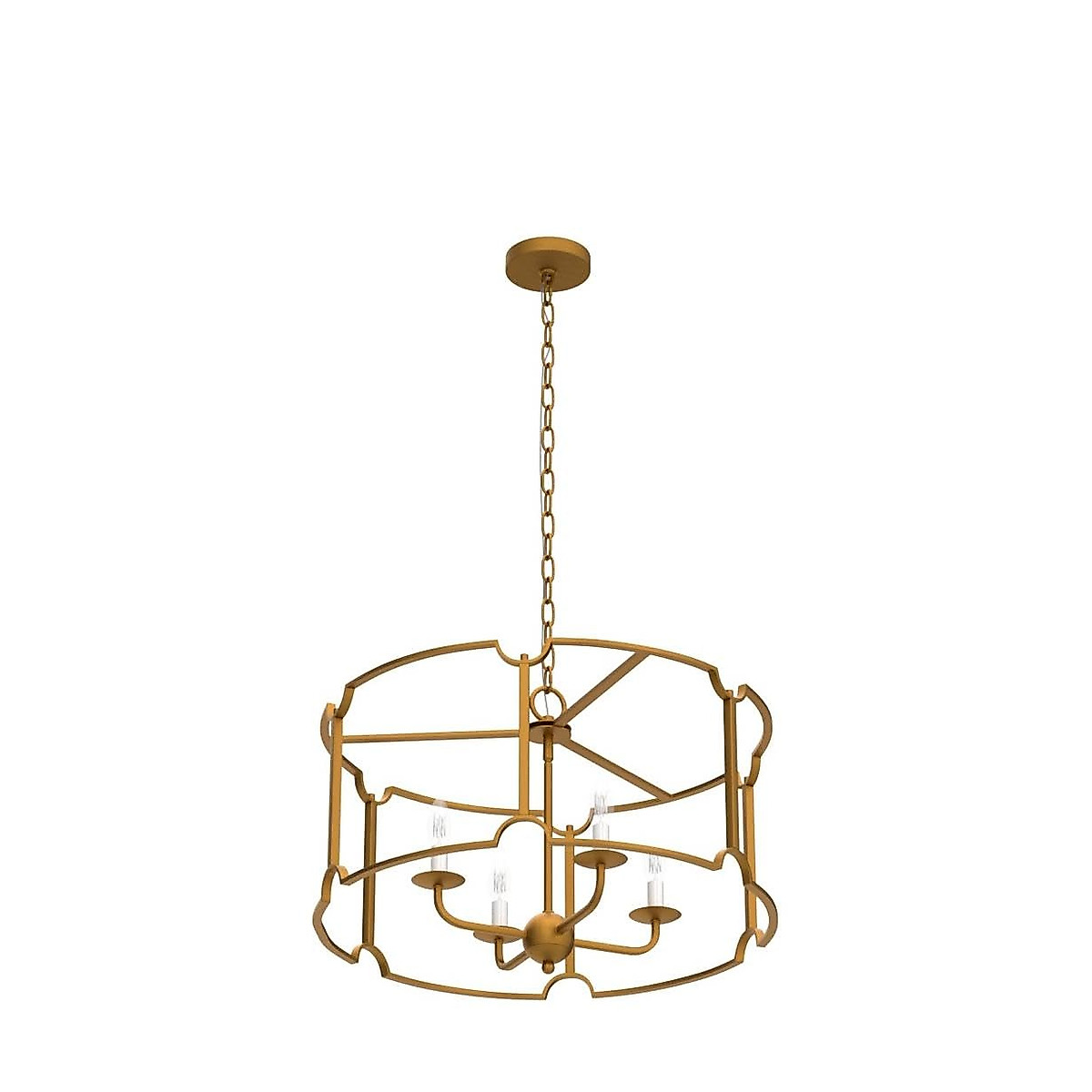 LALUZ Gold Drum Chandelier, 4-Light Modern Dining Room Chandelier Lighting, Large Round Gold Pendant Light Fixture for Kitchen, Foyer & Living Room, Brushed Antique Gold Finish, 22’’ D x 15’’ H