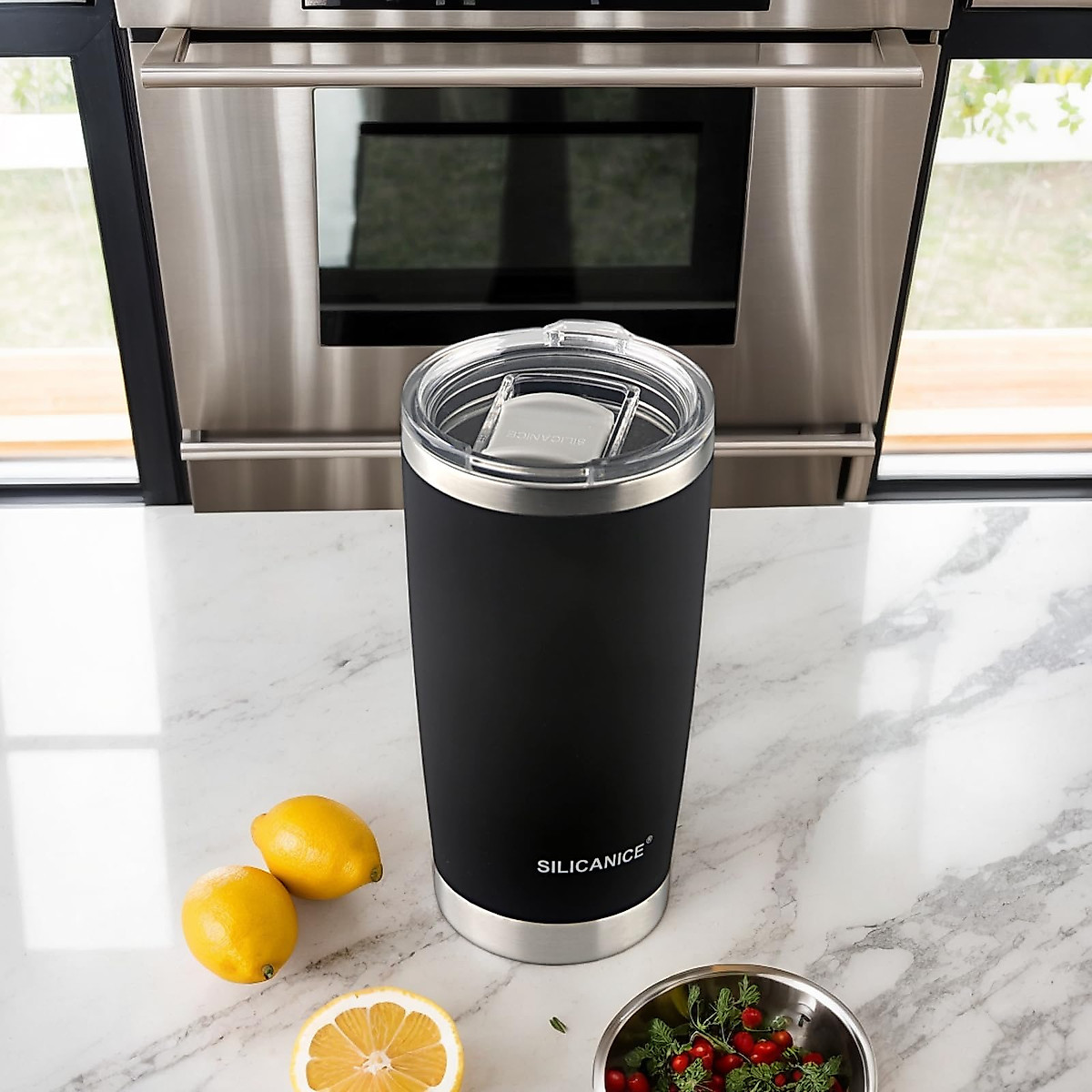 SILICANICE Black The Only Soft Touch 20oz Stainless Steel Insulated Tumbler with MacSlider Lid-Spill Proof,Dishwasher Safe,Durable Thermal Cup for Hot/cold Coffee, Water & Smoothies