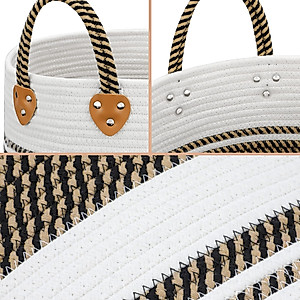 Tall Laundry Basket, Extra Large Rope Basket Large Storage Basket Modern Decorative Woven Basket for Living Room,Storage Baskets for Toys Throws Pillows and Towels 22"x16" Black