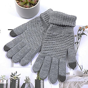 Eseres Grey Gloves Knitted Warm Gloves for Men Women Unisex Touch Screen Fleece Lined Stretchy Mittens Men-Grey