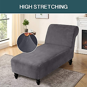 FantasDecor Chaise Lounge Velvet Luxury Covers for Living Room Indoor Stretch Slipcover for Chaise Lounge Ultra Soft Machine Washable, Grey