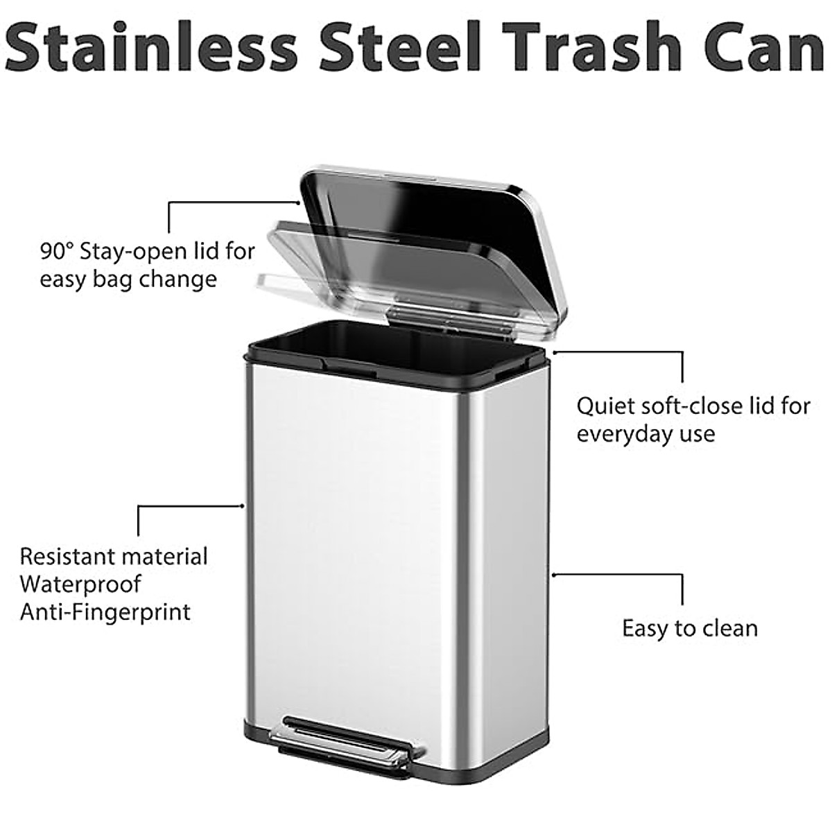 GAOMON 13 + 2.1 Gallon Kitchen Trash Can Combo Set, Stainless Steel Step-on Trash Bin, Fingerprint-Proof Garbage Can with Lid for Office Bedroom Bathroom, 50 Liter and 8 Liter Capacity