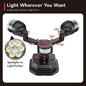 OREiN Led Flood Light Outdoor Motion Sensor, 450° Wide Adjustable 12W(150W Equiv) 5000K Security Lights with 3 Modes, IP65 Waterproof Motion Detector Light for Outside, Garage Patio House（Black）