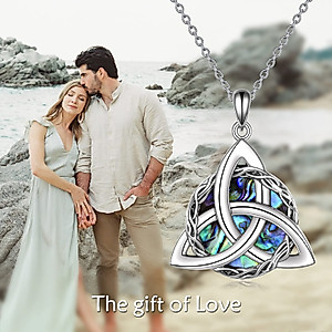 WINNICACA Celtic Knot Necklace Sterling Silver Celtic Pendant Jewelry Good Luck Vintage Triquetra Irish Abalone shell Celtic Necklace for Women Birthday Gifts