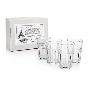 HISTORY COMPANY French Bistro Tempered Water Glass (All-Purpose Drinking Tumbler), 4-Piece Set (Gift Box Collection)