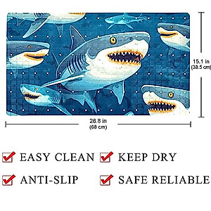 Bath Tub Shower Mat - Anti-Slip PVC Material 15.1x26.8 in, Gentle Cushioning Quick Drying Suction Cups Reliable Solution - Vicious Shark Pattern Non-Slip Floor Mat