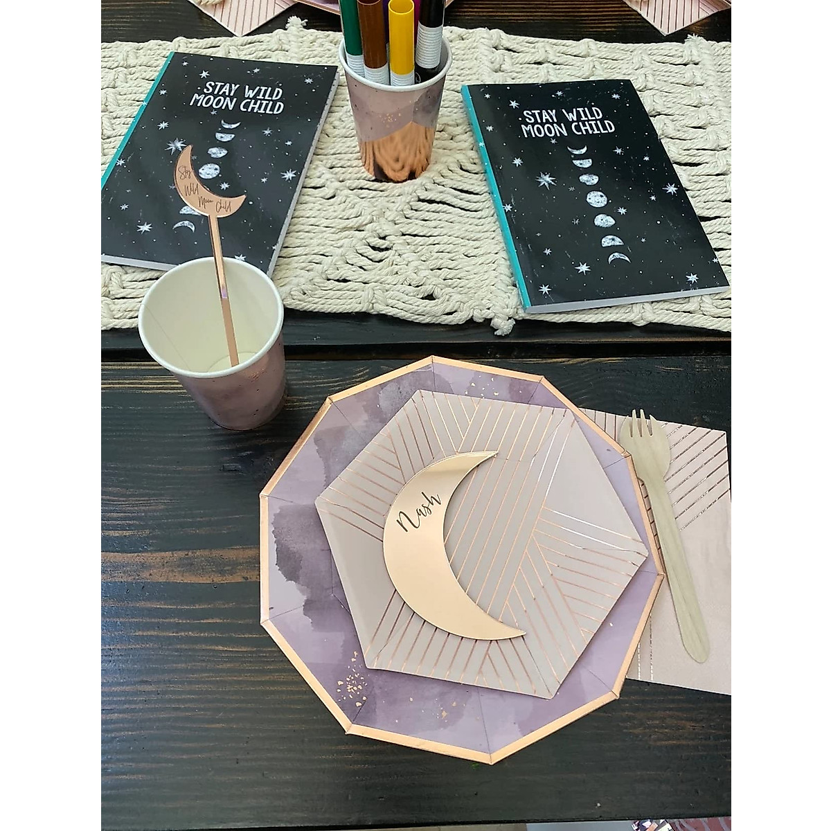 XIAOYUE 20pcs of Acrylic Moon Place Card,Celestial Wedding Place Cards ,Semi-Circle Place Names Blanks for Wedding ,Party&Festival Deco (Gold Mirror)