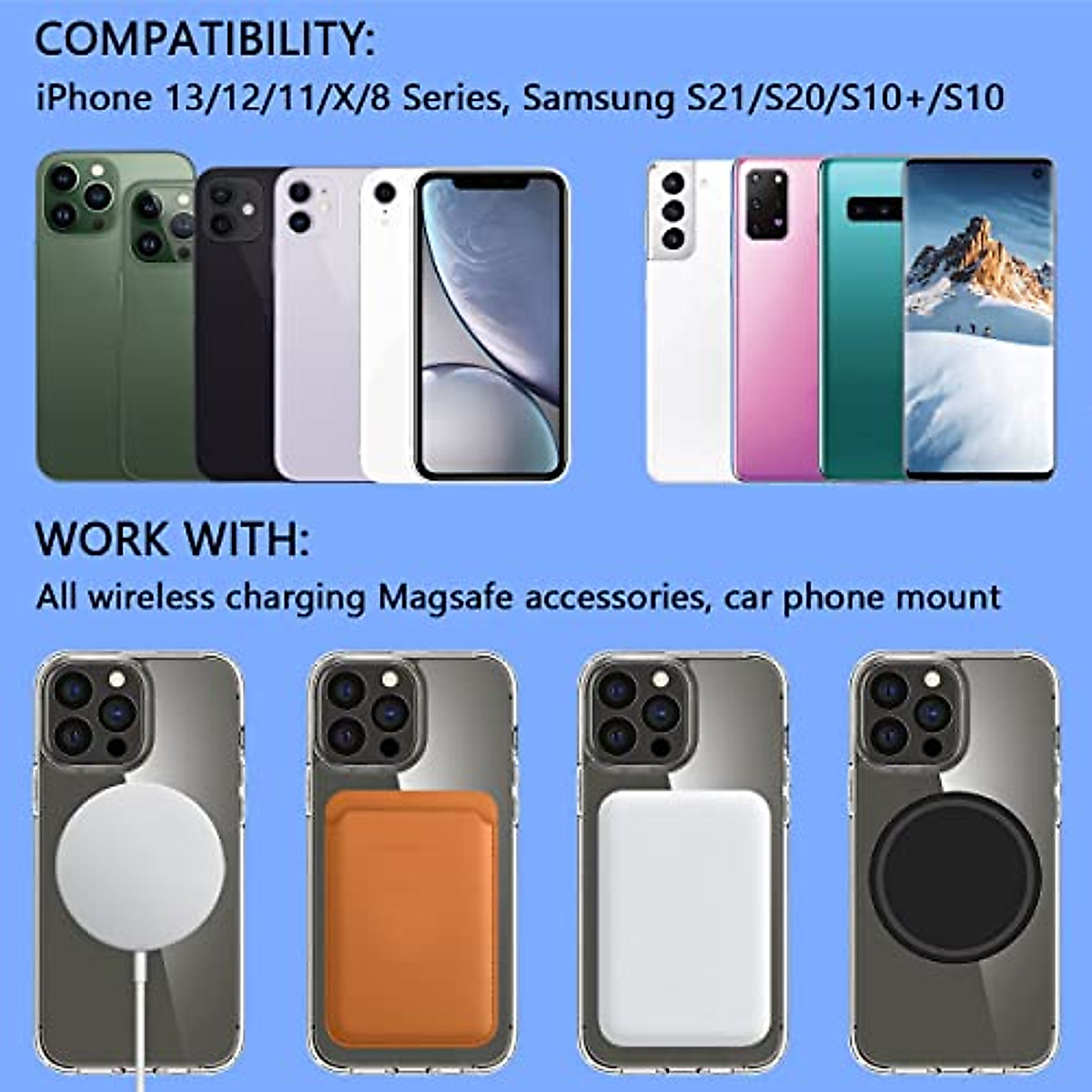 9 Pack Metal Ring Sticker for Magsafe, Magnetic Ring for Wireless Charging Magsafe Ring, Compatible with iPhone 13/12/11/X/8 Pro/Pro Max, Galaxy S21 Car Phone Mount Holder (9 Colors)