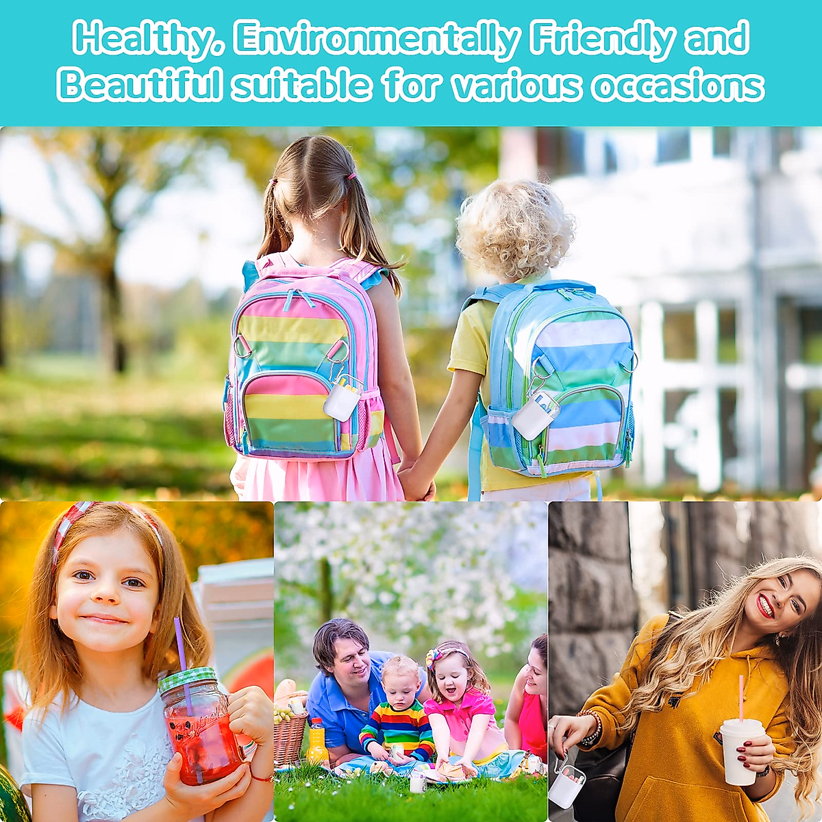 Mumufy 10 Set Silicone Travel Straws with Case Reusable Straws Foldable Drinking Straw Collapsible Portable Straw Set for Party Cold or Hot Straw with 10 Carry Cases 10 Cleaning Brushes 8.66 Inch Long