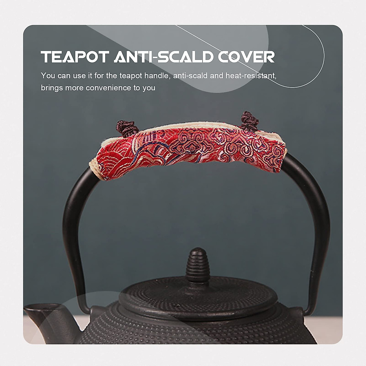 Teapot Handle Holder Cloth Tea Pot Handle Cover Heat- Resistant Non Slip Pot Holder Sleeve Teakettle Handle Sleeve for Home Kicthen (Red)