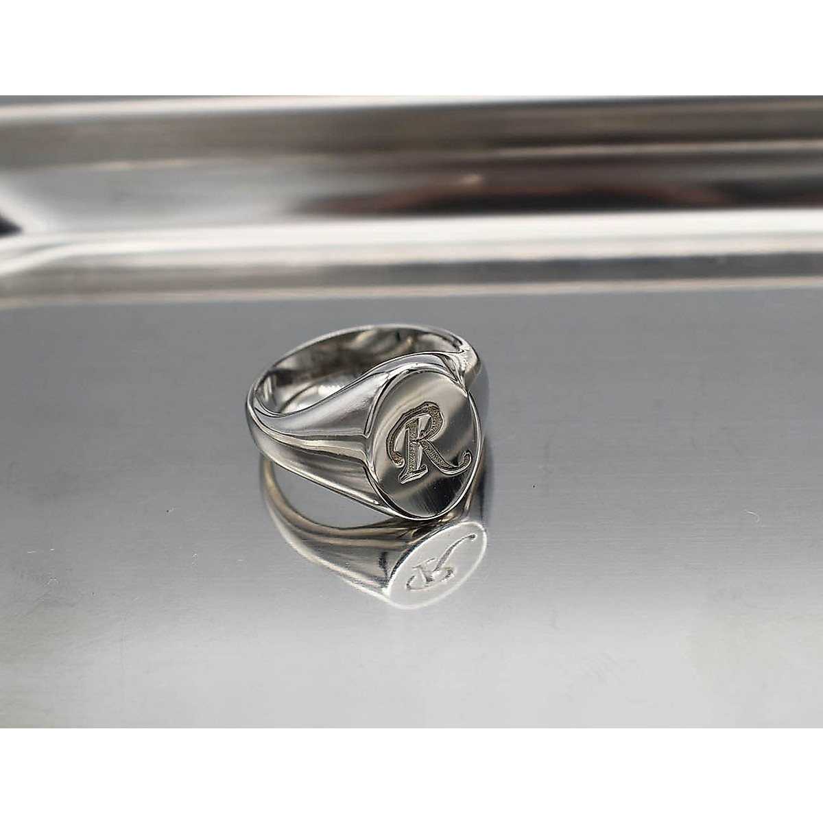 Customized 925 Sterling Silver Script Letter Oval Charm Custom Initial Signet Ring