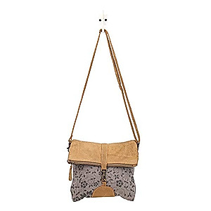 Myra Bag Teal & Tan Upcycled Leather & Leather Small Crossbody Bag S-1483, Brown,