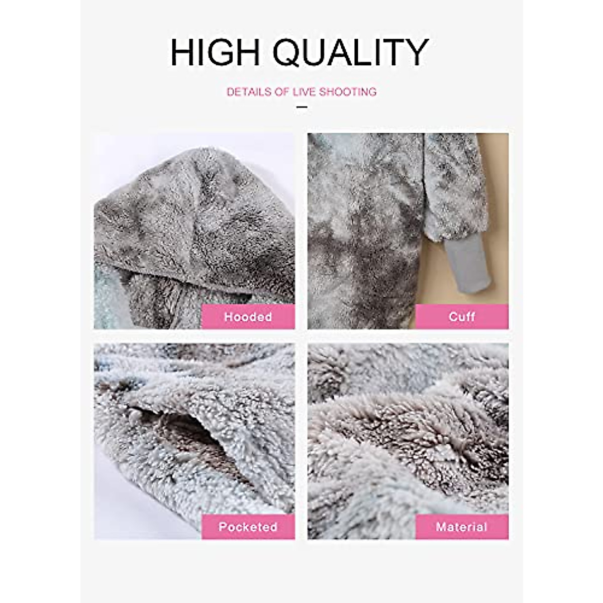 Dokotoo Womens Cozy Ladies Fashion 2023 Oversized Fuzzy Fluffy Fleece Winter Fall Soft Open Front Long Sleeve Fleece Hoodies Cardigans Sweaters Jackets Coat Outerwear Tie Dye Grey Medium