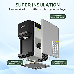 HEYNEMO Nugget Ice Maker Countertop, 3 in 1 Ice Dispenser for Ice Making, Ice Crushing & Ice Water, Water Cooler, 44lbs in 24Hrs, 12 Ice Cubes in 6 Mins, Ideal for Home, Kitchen, RV