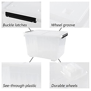Farmoon 4 Pack 30 Quart Plastic Latching Storage Box Bin with Wheels, Clear