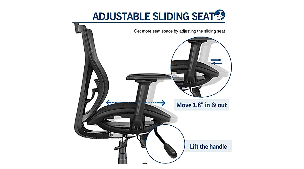SUNNOW Ergonomic Office Chair - Adjustable Lumbar, Sliding Seat