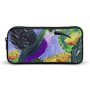 Paint Hummingbird Large Pencil Case Minimalist Pen Pouch Portable Makeup Bag for Middle High College Office School