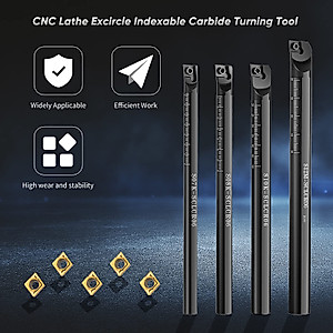 14 Pieces Lathe Boring Bar Set 4 Pieces 95 Degree S07K/ S08K/ S10K/ S12M-SCLCR06 Lathe Boring Internal Turning Bar Holder with 10 Pieces CCMT0602 Carbide Inserts and 4 Pieces Wrench
