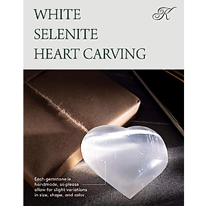 KALIFANO Selenite Heart Worry Stone with Healing & Calming Effects - High Energy Selenita/Satin Spar Love Palm Stone Used for Cleansing and Protection (Information Card Included)