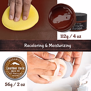 NADAMOO Maroon Leather Recoloring Balm with Mink Oil Leather Conditioner, Leather Repair Kits for Couches, Restoration Cream Scratch Repair Leather Dye For Vinyl Furniture Car Seat, Sofa, Shoes