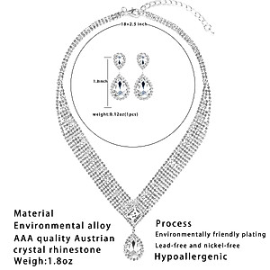 3 Pack Women Bridal Rhinestone Crystal Statement Necklace Link Bracelet and Teardrop Dangle Earrings Jewelry Set fit with Wedding Dress Party