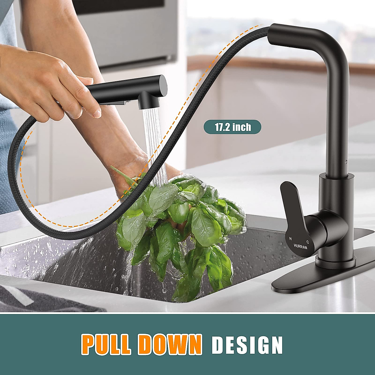 Matte Black Bathroom Sink Faucet with Pop-up Drain and Supply Hose, 4 inch Faucet for Bathroom Sink Vanity, Kitchen Faucet with Pull Down Sprayer, Kitchen Faucets for Sink 3 Hole Bar Rv Camper Laundry
