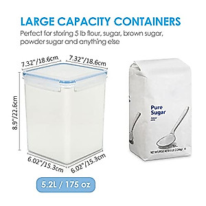 Vtopmart Large Food Storage Containers 5.2L / 176oz, 4 Pieces BPA Free Plastic Airtight Food Storage Canisters for Flour, Sugar, Baking Supplies, with 4 Measuring Cups and 24 Labels, Blue