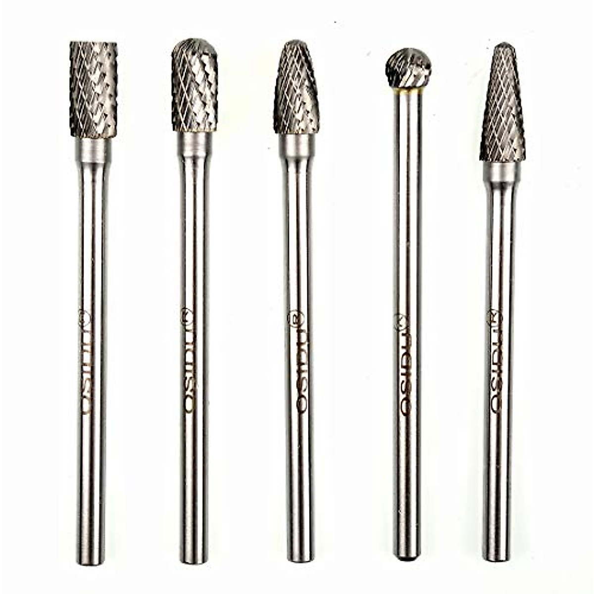 OSIDU Carbide Burrs Set 5pcs Extra Long Shank Carbide Rotery Burr File Double Cut 1/4 Inch Shank Long Burr Bits For Die Grinder Bits