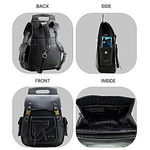 Handmade World Vintage Full Grain 18 Inch Black Leather Laptop Large Backpack Casual Bookbag Daypack Camping Travel Rucksack Knapsack