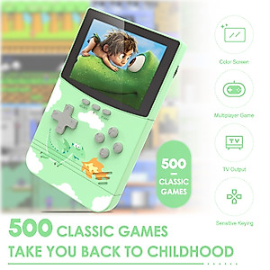 Aibrisk Dinosaur Retro Handheld Game Console with 500 Classic FC Games, 3.0 inches HD Screen Portable 1020mAh Battery Rechargeable Video, Support TV & Two Players Present for Kids & Adults (Green)