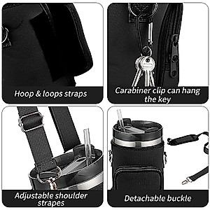Yurlgst Water Bottle Carrier with Phone Pocket for Stanley Simple Modern 30/40 oz Tumbler with Handle Quencher,Water Bottle Holder with Adjustable Strap,Stanley Cup Accessories for Walking