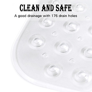 YINENN Bath Tub Shower Safety Mat 40 x 16 Inch Non-Slip and Extra Large, Bathtub Mat with Suction Cups, Machine Washable Bathroom Mats with Drain Holes, Clear