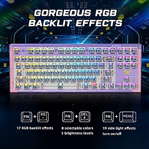 AULA Mechanical Gaming Keyboard, Wireless RGB Gaming Keyboard with Transparent keycaps, Support Hot Swappable and Programmable Macro Functionality, 2.4G & BT5.0 & USB-C, Blue Switch